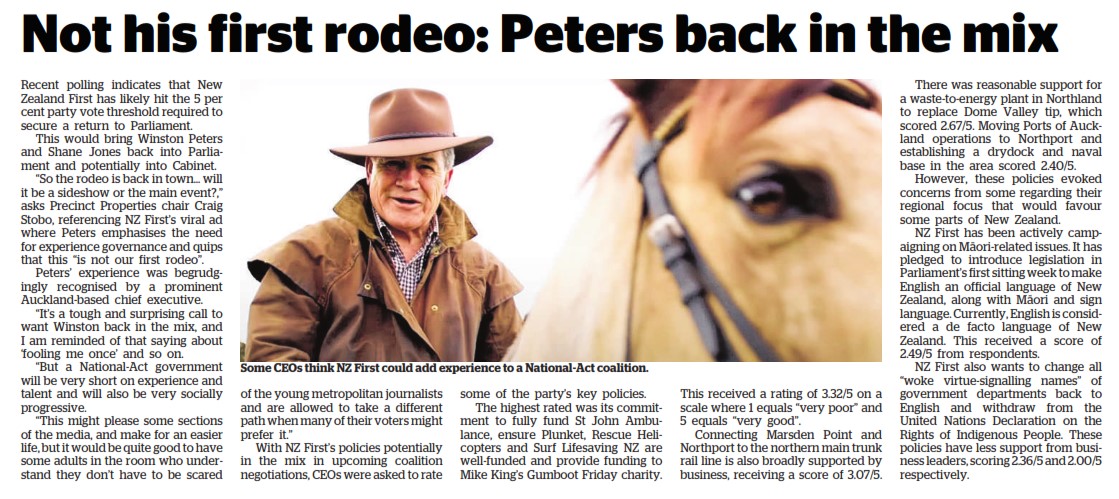 Mood of the Boardroom: Not his first rodeo: Peters back in the mix (NZ ...